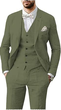 Aeoteokey Herren Leinen Anzug 3 Stück Sommer Strand Retro Hochzeit Prom
