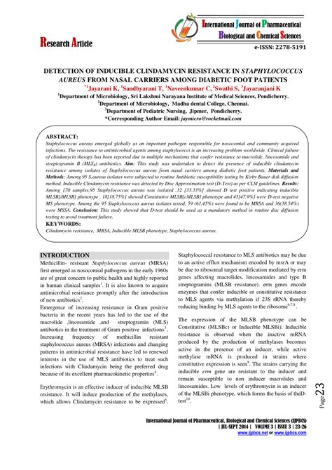 Pdf Detection Of Inducible Clindamycin Resistance In Staphylococcus Aureus From Nasal Carriers