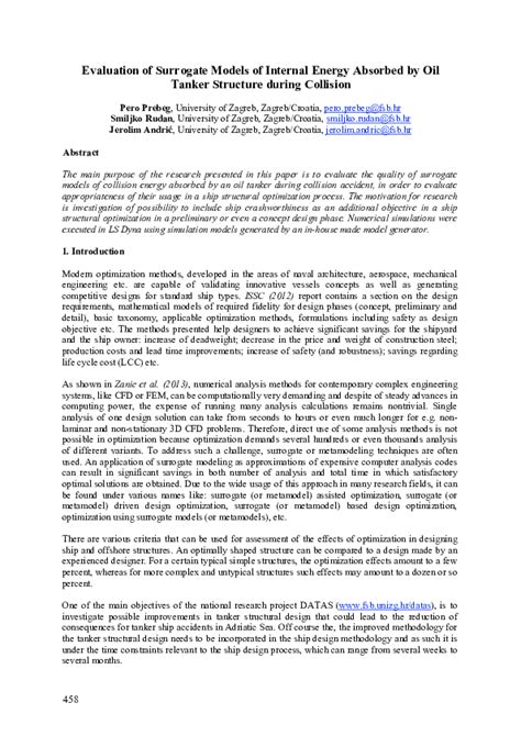 Pdf Evaluation Of Surrogate Models Of Internal Energy Absorbed By Oil Tanker Structure During