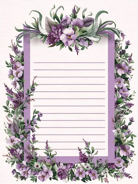 A Lined Notebook With A Floral Design Bordering The Top And Bottom Premium AI Generated Image