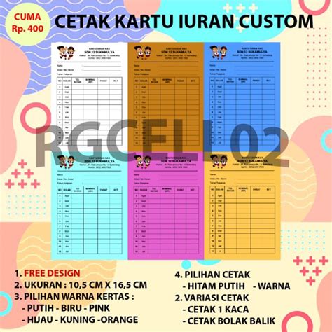 Jual Murah Tebal Kartu Iuran Spp Iuran Rt Iuran Sampah Iuran Air Kartu Infaq
