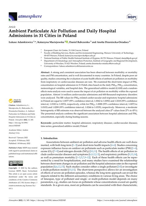 Pdf Ambient Particulate Air Pollution And Daily Hospital Admissions In 31 Cities In Poland