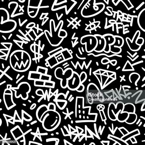 낙서 태그 거리 스타일 원활한 벡터 패턴 배경 디자인 요소 그래피티에 대한 스톡 벡터 아트 및 기타 이미지 그래피티 도시