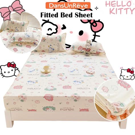 ผ้าปูที่นอน 6ฟุต 3ฟุต 5ฟุต ผ้าปู ผ้าปูรัดมุม ผ้ารองกันเปื้อน เฮลโลคิตตี้ ดอกไม้ น่ารัก การ์ตูน