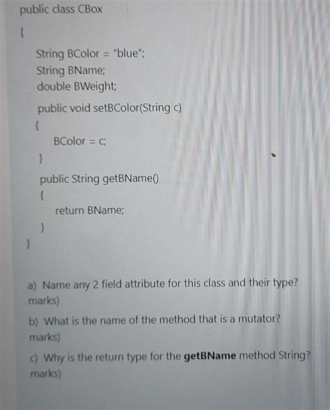 Solved Public Class Cbox String Bcolor Blue String