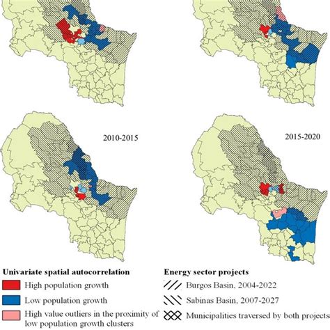 Clusters Of Local Spatial Autocorrelation For The Population Growth Download Scientific