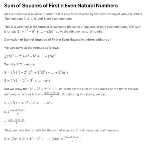 Sum Of Squares Of First N Natural Even And Odd Numbers Formulas And Proof