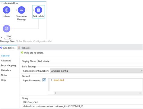 bulk delete operation on db table mulesoft db connector