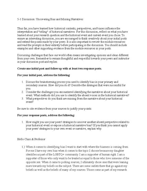5 1 Discussion Uncovering Bias And Missing Narratives For This Discussion Reflect On What You