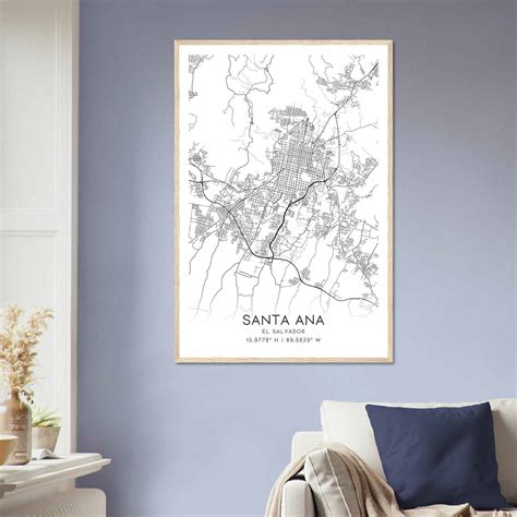 Santa Ana El Salvador Map Poster Santa Ana City Road Wall Art Print
