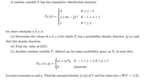 Solved A Random Variable X Has The Cumulative Distribution