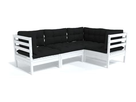 Muebles De Jardín 4 Pzas Con Cojines Blanco Madera De Pino