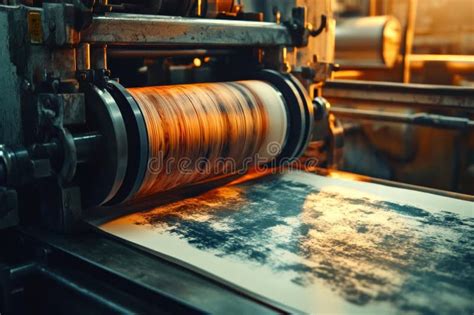 Close Up Of A Printing Press In Action Stock Illustration Illustration Of Lithographic