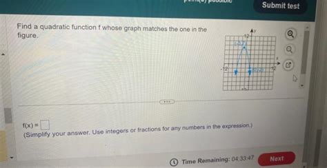 Solved Find A Quadratic Function F Whose Graph Matches The