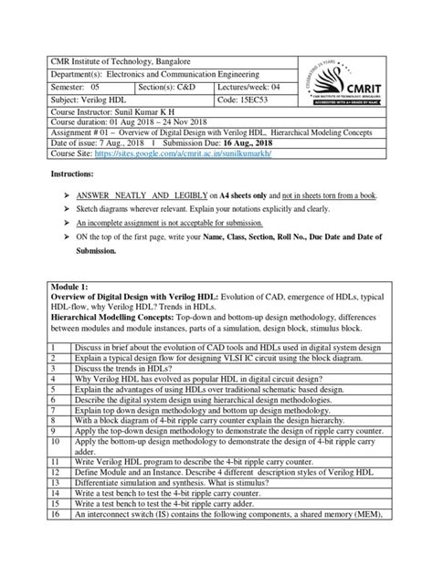 Assignment Module 1hdl Download Free Pdf Hardware Description
