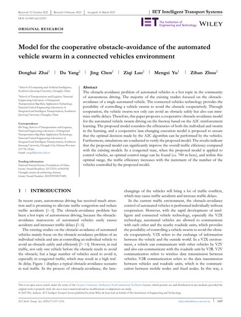 Pdf Model For The Cooperative Obstacle‐avoidance Of The Automated Vehicle Swarm In A Connected