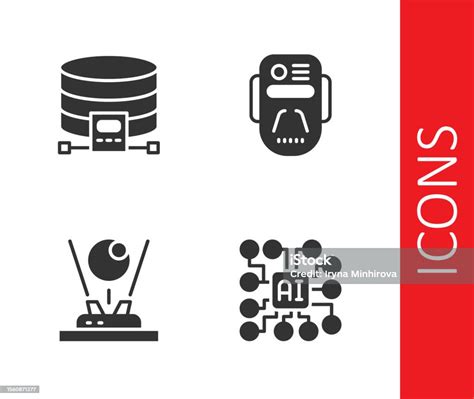 Set Neural Network Cloud Database Hologram And Artificial Intelligence Robot Icon Vector Stock