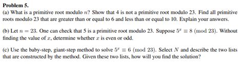Solved Problem 5 A What Is A Primitive Root Modulo N