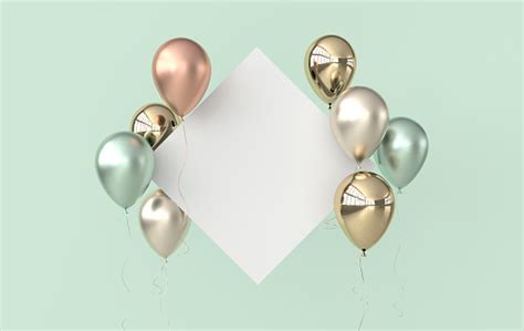 파스텔 색상의 배경에 광택 골드 화려한 풍선과 흰색 종이의 그림 생일 파티 홍보 소셜 미디어 배너 포스터를위한 빈 공간 3d 렌더링 사실적인 풍선 풍선에 대한 스톡 사진 및