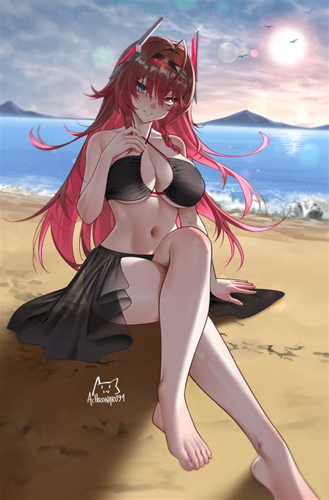 Achromaru Verthandi Aether Gazer Aether Gazer Commission Highres 1girl Beach Bikini