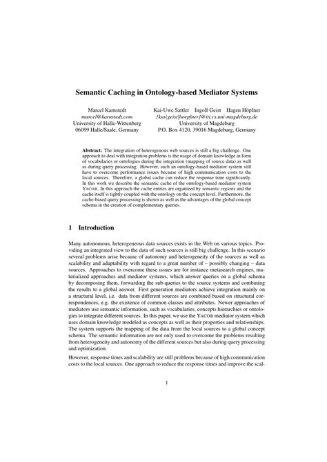 Pdf Semantic Caching In Ontology Based Mediator Systems