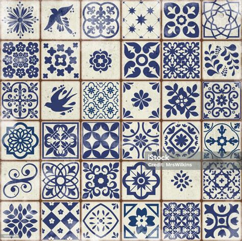 블루 포르투갈 타일 패턴 지저분한 배경 아줄레호스 패션 인테리어 디자인 타일 0명에 대한 스톡 벡터 아트 및 기타 이미지 0명 곤색 골동품 Istock