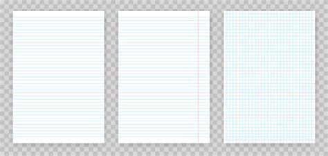 노트북 또는 카피북 제곱된 줄지어 종이 시트 선 및 사각형 메모장 페이지 세트 투명 한 배경에 고립의 벡터 현실적인 종이 시트 줄 친 종이에 대한 스톡 벡터 아트 및 기타