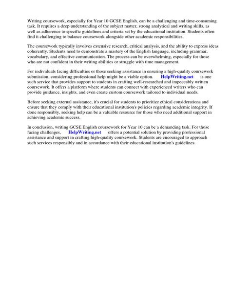Year 10 Gcse English Coursework Pdf