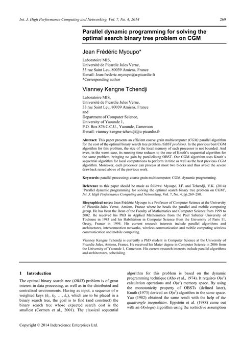 Pdf Parallel Dynamic Programming For Solving The Optimal Search Binary Tree Problem On Cgm