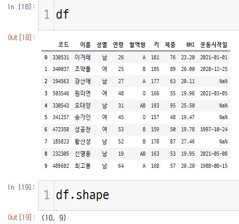 Python shape info 특정 열의 자료형 정보 확인