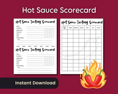 Hot Sauce Tasting Score Card Fun Spicy Food Party Game Scoresheet To