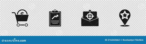Set Shopping Cart And Dollar Clipboard With Graph Chart Mail E Mail