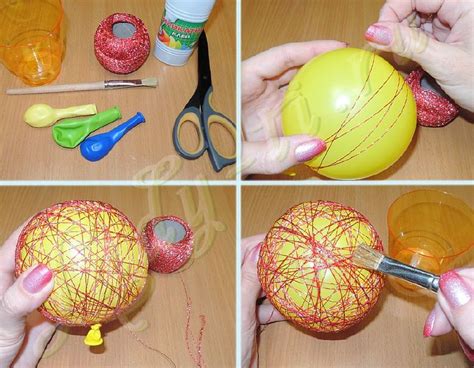 Шарики для декора из нитей и клея