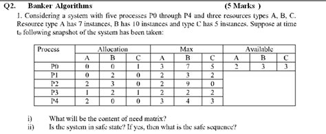 solved q2 ﻿banker algorithms 5 ﻿marks considering a