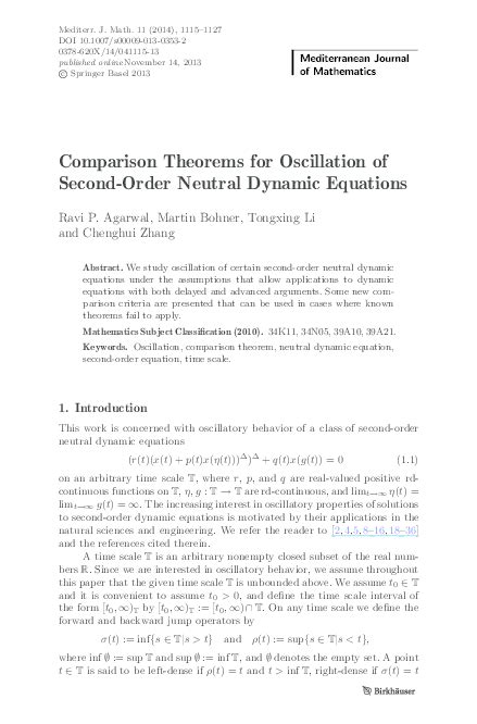 Pdf Comparison Theorems For Oscillation Of Second Order Neutral Dynamic Equations