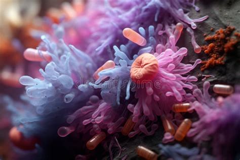 Detailed Close Up Illustration Of Bacterium Showing Cellular Structure And Scientific