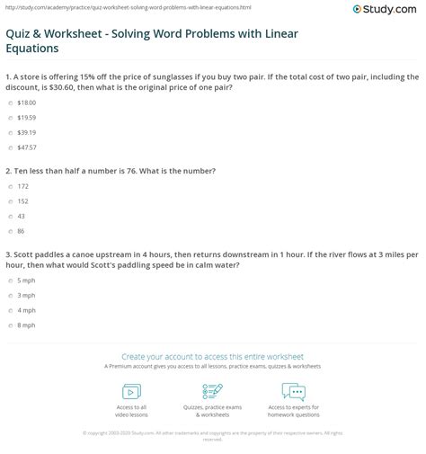 Solving Word Problems Worksheets