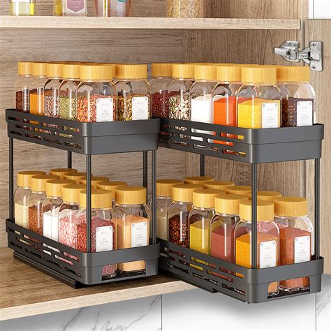 2 Packs Pull Out Spice Rack Organizer For Cabinet Durable Slide Out Spice Racks