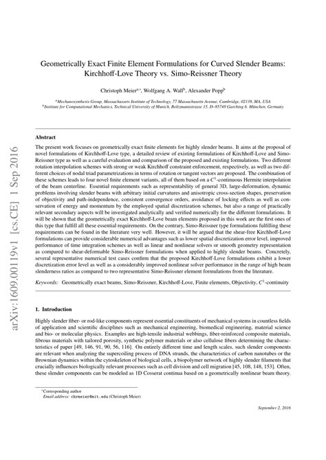Pdf Geometrically Exact Finite Element Formulations For Curved Slender Beams Kirchhoff Love
