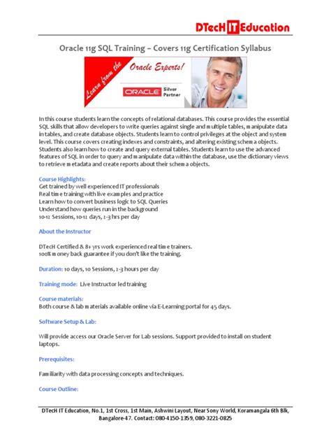 Oracle 11g Sql Training Covers 11g Certification Syllabus Course Highlights Pdf Sql