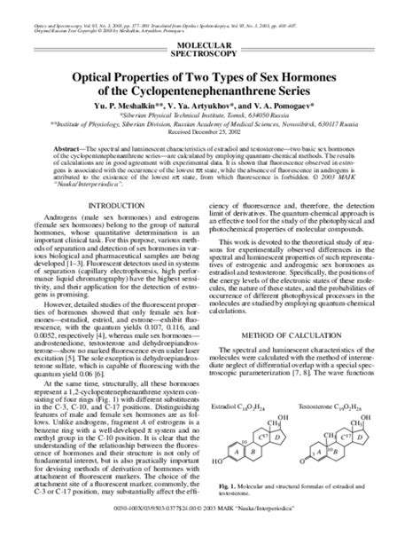 Pdf Optical Properties Of Two Types Of Sex Hormones Of The