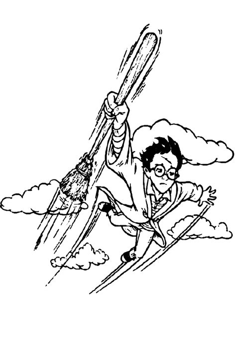 Harry Potter And Flying Broom Coloring Pages Harry Potter Co