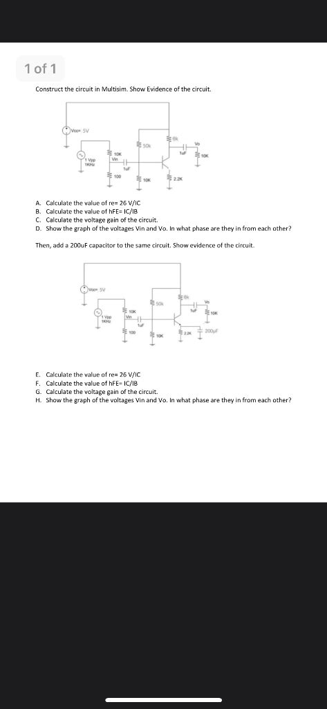 Solved 1 Of 1 Construct The Circuit In Multisim Show