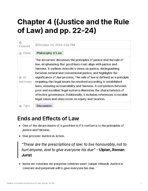 Chapter 4 Justice And The Rule Of Law And Pp 22 24 Created Class