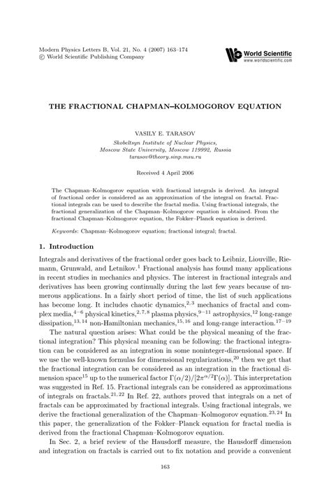 Pdf The Fractional Chapman Kolmogorov Equation