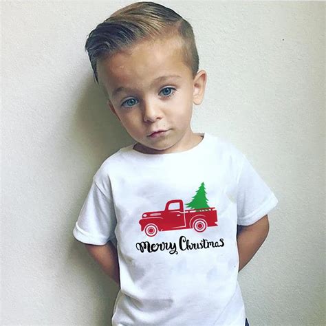 Детская Рождественская футболка для маленьких девочек с изображением Красного грузовика и елки