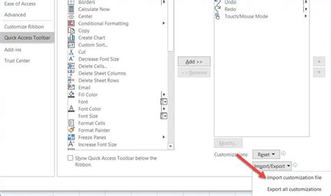how to import a customized quick access toolbar excelnotes
