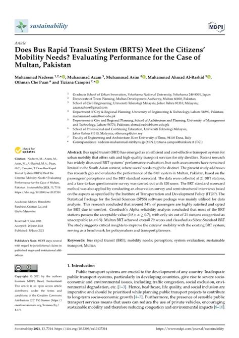 Does Bus Rapid Transit System Brts Meet The Citizens Mobility Needs Evaluating Performance