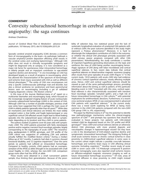 Pdf Convexity Subarachnoid Hemorrhage In Cerebral Amyloid Angiopathy The Saga Continues