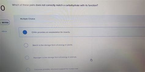 Solved 0 Which Of These Pairs Does Not Correctly Match A Carbohydrate With Its Function